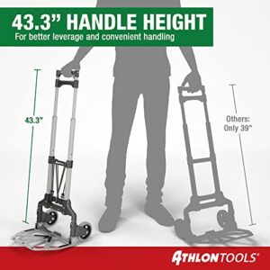 ATHLON TOOLS Aluminium Hand Truck Foldable Hand cart - Smooth-Running Wheels with Soft treads - incl. 2 Expanding Cords