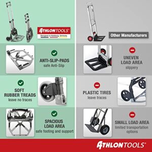 ATHLON TOOLS Aluminium Hand Truck Foldable Hand cart - Smooth-Running Wheels with Soft treads - incl. 2 Expanding Cords