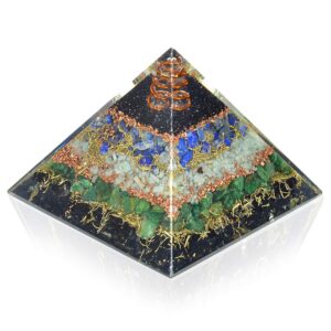 new orgone pyramid for healing heart | black tourmaline | lapis lazuli | amazonite | green jade orgonite pyramid for e-energy protection - crystal chakra stone pyramid