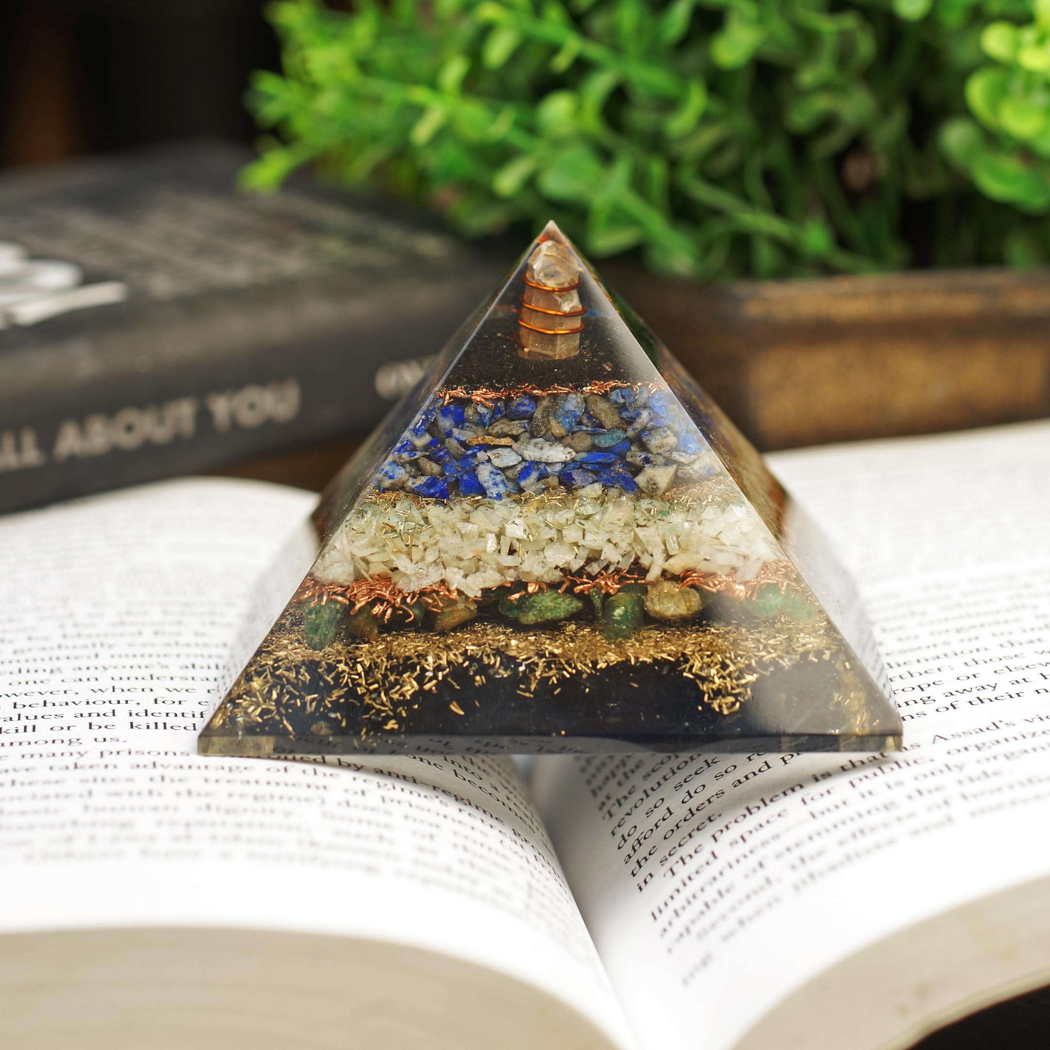 New Orgone Pyramid for Healing Heart | Black Tourmaline | Lapis Lazuli | Amazonite | Green Jade Orgonite Pyramid for E-Energy Protection - Crystal Chakra Stone Pyramid