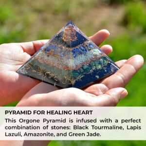 New Orgone Pyramid for Healing Heart | Black Tourmaline | Lapis Lazuli | Amazonite | Green Jade Orgonite Pyramid for E-Energy Protection - Crystal Chakra Stone Pyramid