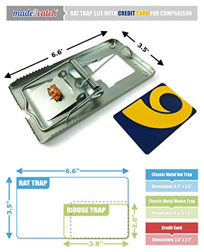 Pack of 6 made2catch Classic Metal Rat Traps Fully Galvanized - Rat Traps That Work - Strong and Humane Snap Rat Trap - Reusable Rat Trap - 6 Traps