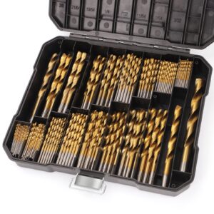 comoware 230 pcs drill bit set for wood & metal - titanium wood drill bits, high speed steel drill bit kit titanium coated for wood, metal, plastic, aluminum alloy with storage case, 3/64"-1/2"