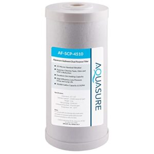 aquasure fortitude 25 micron sediment + gac carbon mesh whole house replacement water filter - 10" x 4.5"