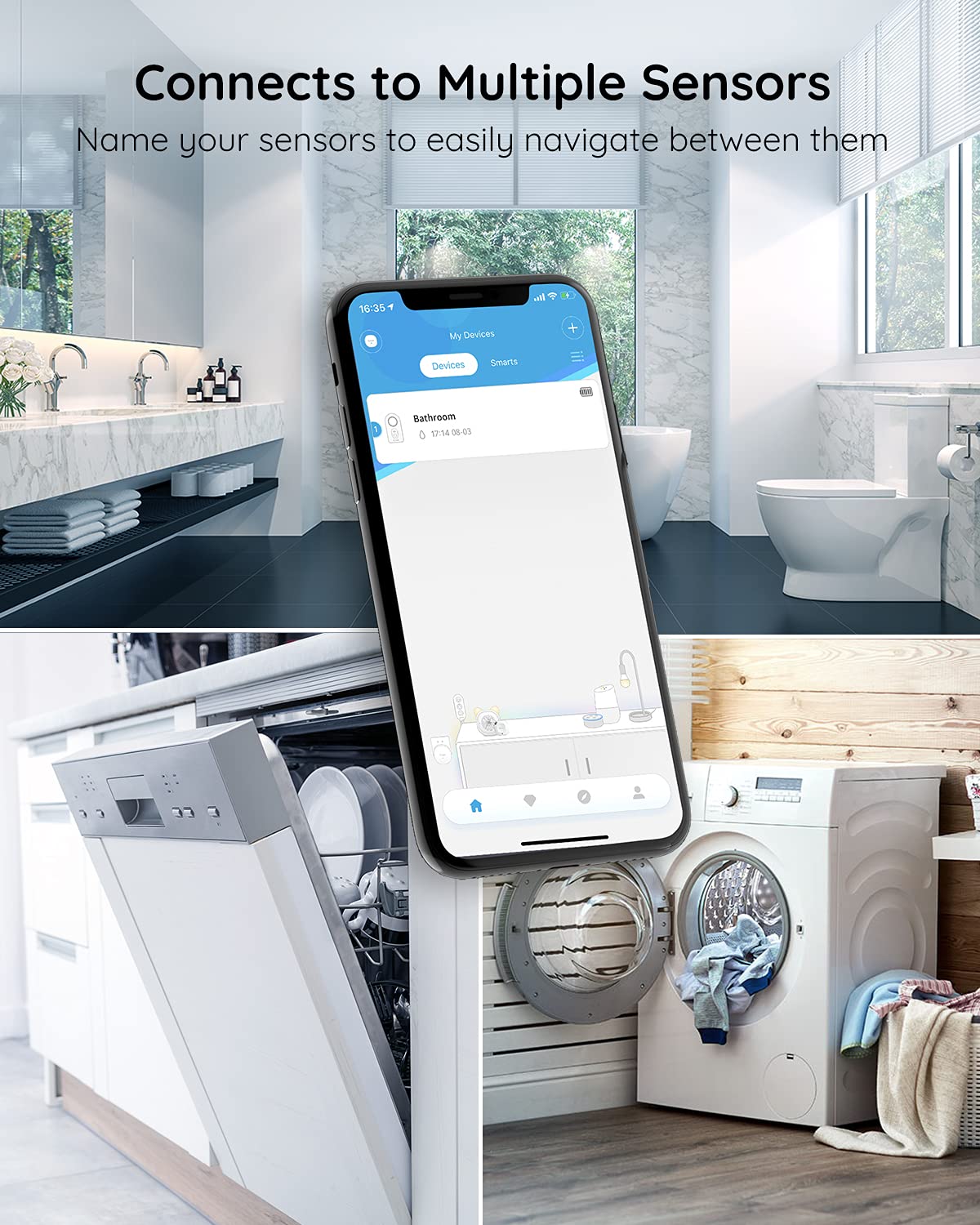 Govee WiFi Water Sensor, 100dB Adjustable Audio Alarm and Smart App Alerts, Leak and Drip Alert with Email, Detector for Home, Basement(Not Support 5G WiFi)