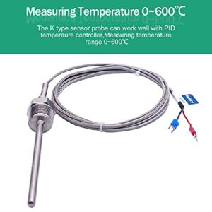 Twidec/2M NPT 1/2"inch (6X100MM) Pipe Thread Temperature Sensor Probe Two Wire Temperature Controller (0~600℃) 304 Stainless Steel K Type Thermocouple MT-205-1/2