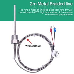 Twidec/2M NPT 1/2"inch (6X100MM) Pipe Thread Temperature Sensor Probe Two Wire Temperature Controller (0~600℃) 304 Stainless Steel K Type Thermocouple MT-205-1/2