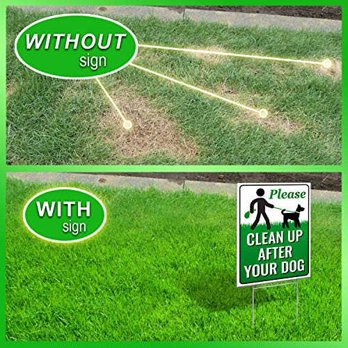 Signs Authority Clean Up After Your Dog Signs 12"x9" with Metal H-Stake | No Poop Signs for Lawn No Pooping Dog Signs For Yard | Pick Up After Your Dog Sign with Stake | Clean After Your Dog Sign