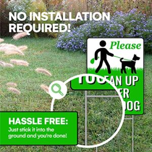 Signs Authority Clean Up After Your Dog Signs 12"x9" with Metal H-Stake | No Poop Signs for Lawn No Pooping Dog Signs For Yard | Pick Up After Your Dog Sign with Stake | Clean After Your Dog Sign