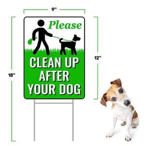 Signs Authority Clean Up After Your Dog Signs 12"x9" with Metal H-Stake | No Poop Signs for Lawn No Pooping Dog Signs For Yard | Pick Up After Your Dog Sign with Stake | Clean After Your Dog Sign