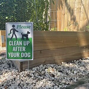 Signs Authority Clean Up After Your Dog Signs 12"x9" with Metal H-Stake | No Poop Signs for Lawn No Pooping Dog Signs For Yard | Pick Up After Your Dog Sign with Stake | Clean After Your Dog Sign