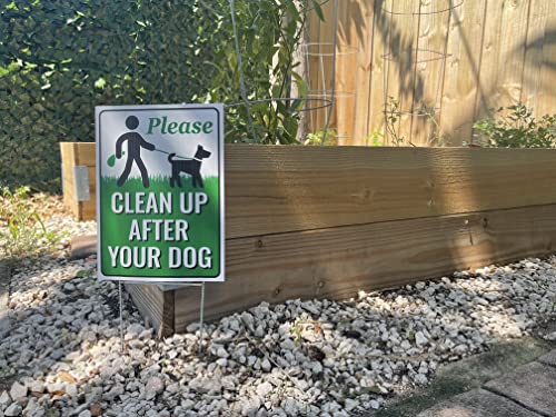 Signs Authority Clean Up After Your Dog Signs 12"x9" with Metal H-Stake | No Poop Signs for Lawn No Pooping Dog Signs For Yard | Pick Up After Your Dog Sign with Stake | Clean After Your Dog Sign