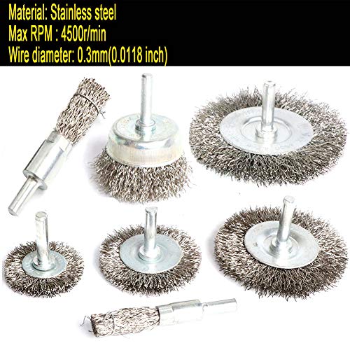 FPPO 7PCS Stainless Steel Wire Wheel Brush, Coarse Crimped Cup Brush and End Brush Kit