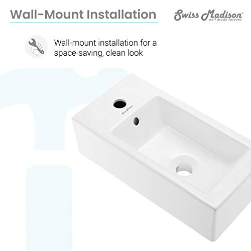 Swiss Madison Well Made Forever SM-WS315 Voltaire Wall Hung Sink, Glossy White