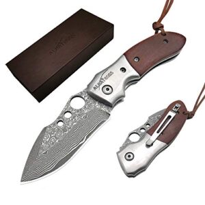 albatross pocket knife cote d'ivoire sandalwood 6.22" damascus steel knife liner lock folding knife - hgdk007