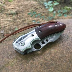 ALBATROSS Pocket Knife Cote D'Ivoire Sandalwood 6.22" Damascus Steel Knife Liner Lock Folding Knife - HGDK007