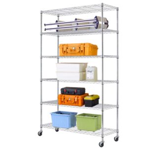 6 tier wire shelving unit rack nsf heavy duty height adjustable storage shelf metal shelving with wheels/feet levelers garage rack kitchen rack office rack commercial shelving - chrome - 48x18x82