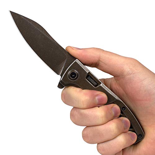 Kershaw Boilermaker Pocketknife; 3.3-inch 8Cr13MoV Stainless Steel Blade, SpeedSafe® Assisted Open, Brown PVD Coating with Stonewashed Finish, Frame Lock, Every Day Carry (3475), Black