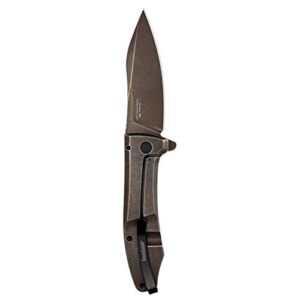 Kershaw Boilermaker Pocketknife; 3.3-inch 8Cr13MoV Stainless Steel Blade, SpeedSafe® Assisted Open, Brown PVD Coating with Stonewashed Finish, Frame Lock, Every Day Carry (3475), Black