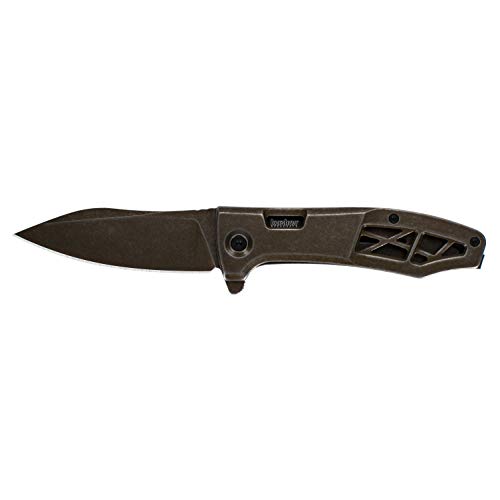 Kershaw Boilermaker Pocketknife; 3.3-inch 8Cr13MoV Stainless Steel Blade, SpeedSafe® Assisted Open, Brown PVD Coating with Stonewashed Finish, Frame Lock, Every Day Carry (3475), Black