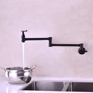 EKRTE Commercial Stainless Steel Pot Filler Faucet Folding Stretchable Double Joint Swing Arm Wall Mount Kitchen Faucet Single Hole Two Handle Kitchen Sink Faucet, Matte Black