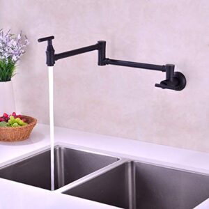 EKRTE Commercial Stainless Steel Pot Filler Faucet Folding Stretchable Double Joint Swing Arm Wall Mount Kitchen Faucet Single Hole Two Handle Kitchen Sink Faucet, Matte Black