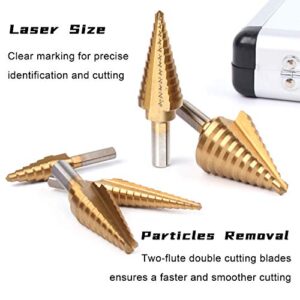 Yangoutool 5PCS Titanium Step Drill Bit Set with Automatic Center Punch,Multiple Hole 50 Sizes Stepped Up Bits,High Speed Steel Drill Bits with Aluminum Case