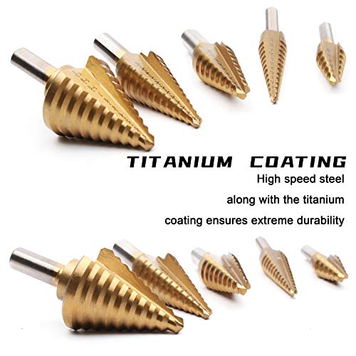 Yangoutool 5PCS Titanium Step Drill Bit Set with Automatic Center Punch,Multiple Hole 50 Sizes Stepped Up Bits,High Speed Steel Drill Bits with Aluminum Case