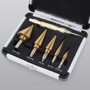 Yangoutool 5PCS Titanium Step Drill Bit Set with Automatic Center Punch,Multiple Hole 50 Sizes Stepped Up Bits,High Speed Steel Drill Bits with Aluminum Case