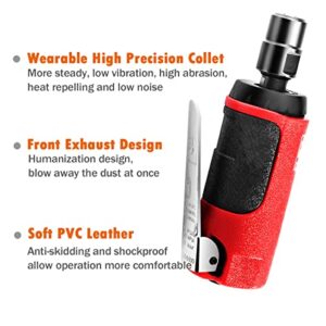 Goplus 1/4-inch Compact Straight Air Die Grinder, 25000 RPM Free Speed w/ 1/4" ，1/8" Collets and 2 Wrenches (Red+Black)