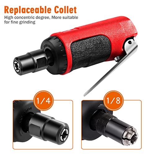 Goplus 1/4-inch Compact Straight Air Die Grinder, 25000 RPM Free Speed w/ 1/4" ，1/8" Collets and 2 Wrenches (Red+Black)