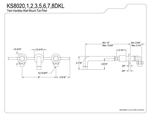 Kingston Brass KS8020DKL Kaiser Roman Tub Faucet, Matte Black, 14.63 x 10 x 3.06