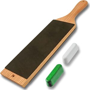 LAVODA Leather Strop Paddle for Knife Sharpening with Polishing Compound 3" by 15" Large Double Sided Stropping Kit -Knife Strop Stropping Block and Stropping Compound for Honing Woodworking