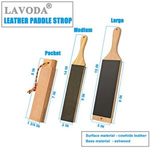 LAVODA Leather Strop Paddle for Knife Sharpening with Polishing Compound 3" by 15" Large Double Sided Stropping Kit -Knife Strop Stropping Block and Stropping Compound for Honing Woodworking