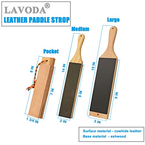 LAVODA Leather Strop Paddle for Knife Sharpening with Polishing Compound 3" by 15" Large Double Sided Stropping Kit -Knife Strop Stropping Block and Stropping Compound for Honing Woodworking