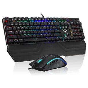 havit mechanical keyboard and mouse combo rgb gaming 104 keys blue switches wired usb keyboards with detachable wrist rest, programmable gaming mouse for pc gamer computer desktop (black)