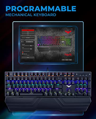 havit Mechanical Keyboard and Mouse Combo RGB Gaming 104 Keys Blue Switches Wired USB Keyboards with Detachable Wrist Rest, Programmable Gaming Mouse for PC Gamer Computer Desktop (Black)