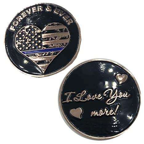 J-001 I Love You More, Forever and Ever Thin Blue line Heart Flag Challenge Coin