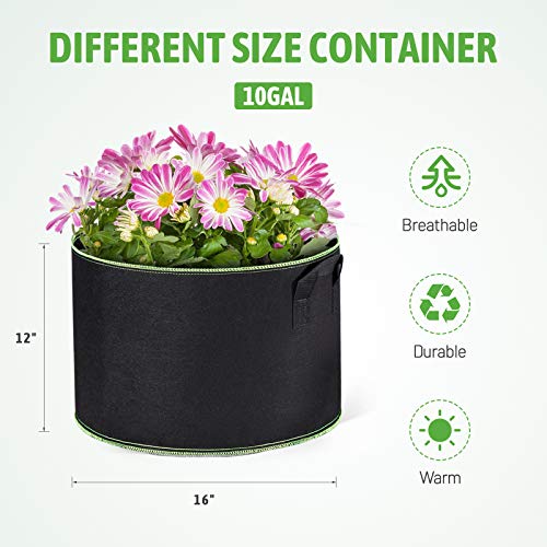 Delxo 10 Gallon Grow Bags 10 Pack for Planting, Fabric Pots Plants Growing Bags with Handles Heavy Duty Aeration Thickened Nonwoven