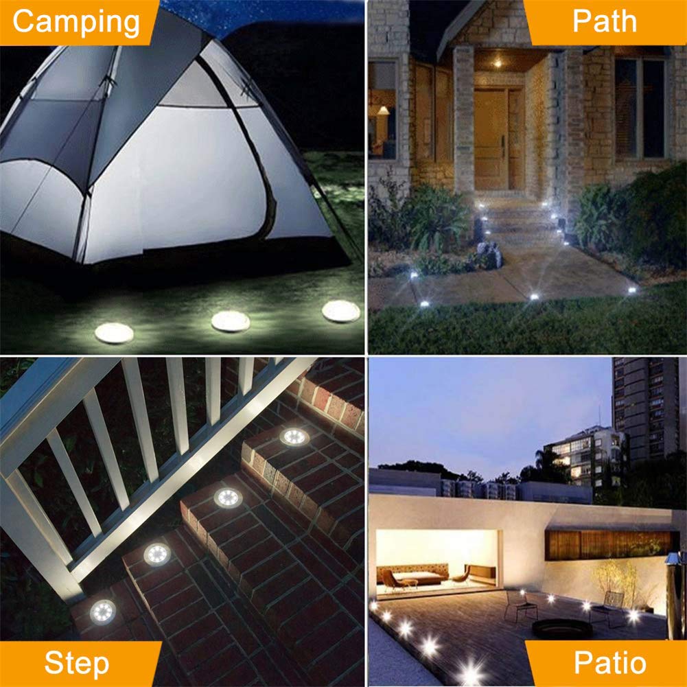 Biling Solar Lights Outdoor, Solar Disk Lights (8 LEDs /4 Pack) Waterproof Solar Garden Lights Outdoor for Patio Pathway Ground Lawn Yard Driveway Walkway - White