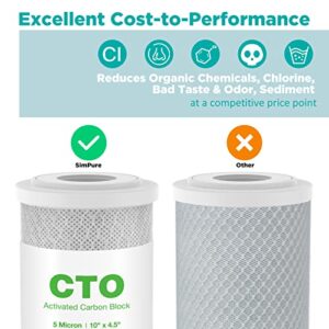 SimPure 5 Micron 10 x 4.5-in CTO Carbon Water Filter Whole House | Premium Coconut Shell Charcoal Replacement Cartridge | Fits DB10P, GE GXWH40L, GXWH35F, BB10, FXHTC, FC15B (2Pack)