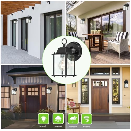 WISBEAM Outdoor Wall Lantern, Wall Sconce as Porch Lighting Fixture, Aluminum Housing Plus Glass, Wet Location Rated, ETL Qualified, 2-Pack