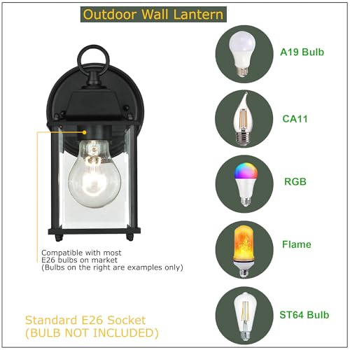 WISBEAM Outdoor Wall Lantern, Wall Sconce as Porch Lighting Fixture, Aluminum Housing Plus Glass, Wet Location Rated, ETL Qualified, 2-Pack