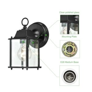 WISBEAM Outdoor Wall Lantern, Wall Sconce as Porch Lighting Fixture, Aluminum Housing Plus Glass, Wet Location Rated, ETL Qualified, 2-Pack