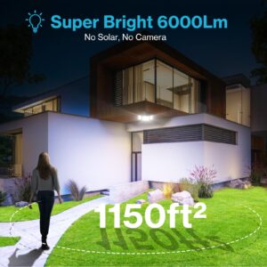 Olafus 65W Flood Light Outdoor Motion Sensor Light, LED Security Light IP65 Waterproof, 6000LM Motion Activated Light 3 Head Floodlight, 6500K Exterior Sensor Light for Garage Yard Porch Patio, Brown