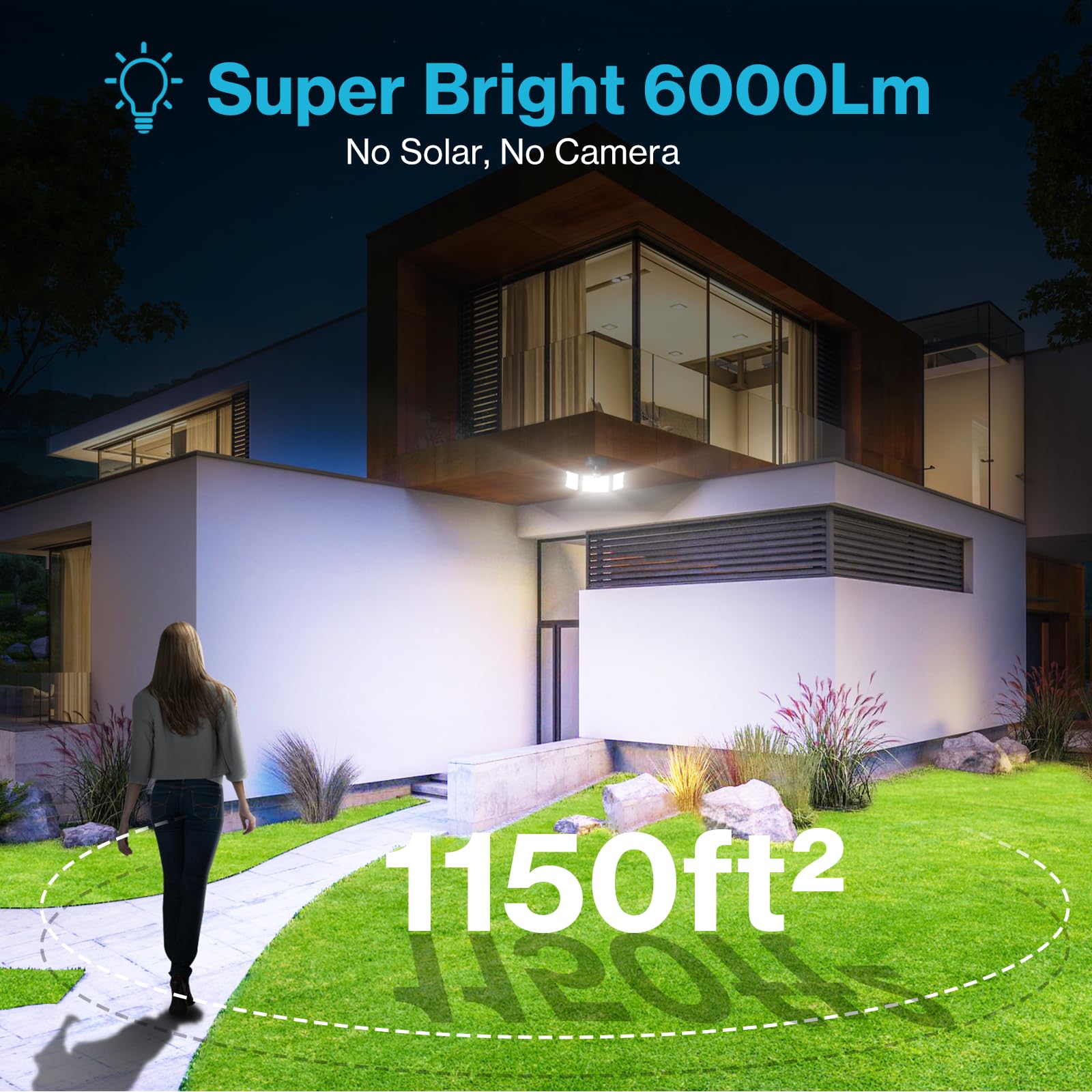 Olafus 65W Flood Light Outdoor Motion Sensor Light, LED Security Light IP65 Waterproof, 6000LM Motion Activated Light 3 Head Floodlight, 6500K Exterior Sensor Light for Garage Yard Porch Patio, Brown