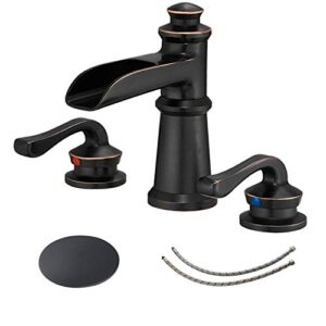 bwe waterfall widespread bathroom faucet 3 hole sink farmhouse with oil rubbed bronze bath bathtub faucets pop up drain stopper assembly and supply line lead-free 8-16 inch 2 handle vanity lavatory