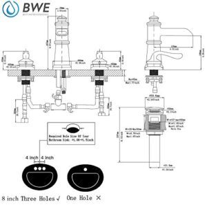 BWE Waterfall Widespread Bathroom Faucet 3 Hole Sink Farmhouse with Oil Rubbed Bronze Bath Bathtub Faucets Pop Up Drain Stopper Assembly and Supply Line Lead-Free 8-16 Inch 2 Handle Vanity Lavatory