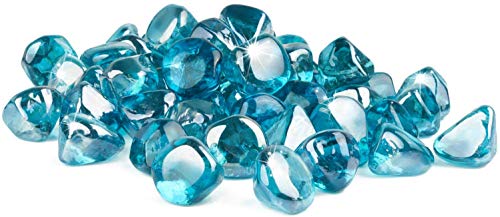 GASPRO 10 Pound Fire Glass Diamonds 1 Inch, Fire Pit Glass Rocks for Gas Fireplace and Fire Pit, Caribbean Blue, High Luster