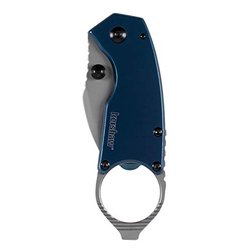 Kershaw Antic Folding Pocket Knife; 1.75-Inch 8Cr13MoV Stainless Steel Bead Blasted Blade, Stainless Steel PVD Coated Handle, Manual Opening, Bottle Opener and Flat Head Screwdriver (8710), Navy